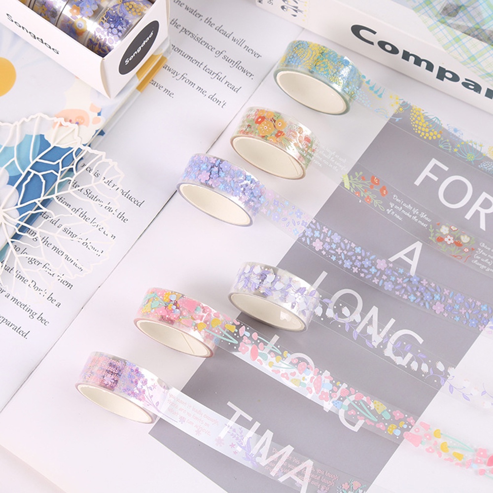5 Roll PET Transparency Flower Washi Tape Set DIY Decoration Material ...