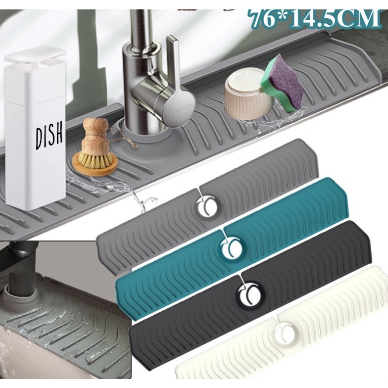 Extended faucet drain pad, sink countertop splash pad, silicone kitchen ...