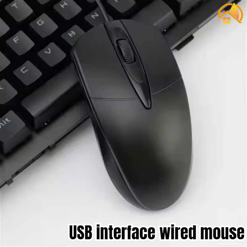 Modern Minimalist Black USB Optical Wired Mouse for Laptop PC - Home ...