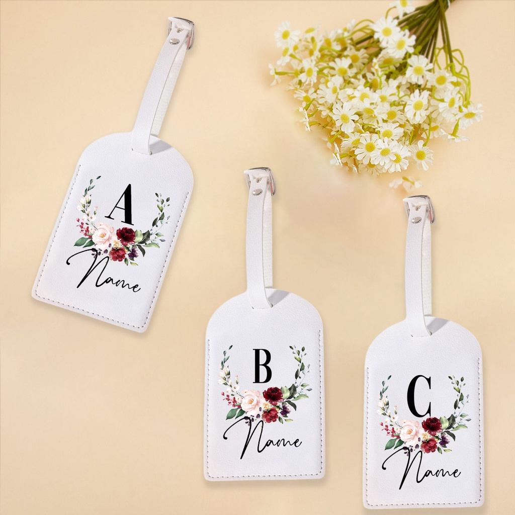Personalised Flower Initial with Name Monogram Luggage Tag Handbag Tags Travel Bag Label Tag PU ...