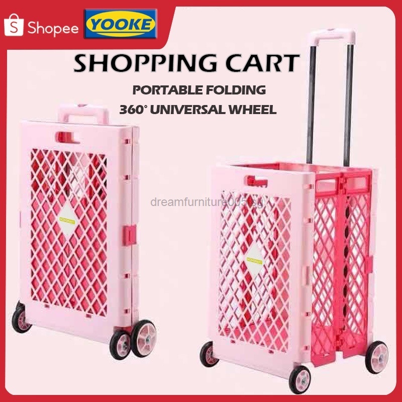 4-wheel Large Folding Shopping Cart Plastic Storage Box Push-pull Cart ...