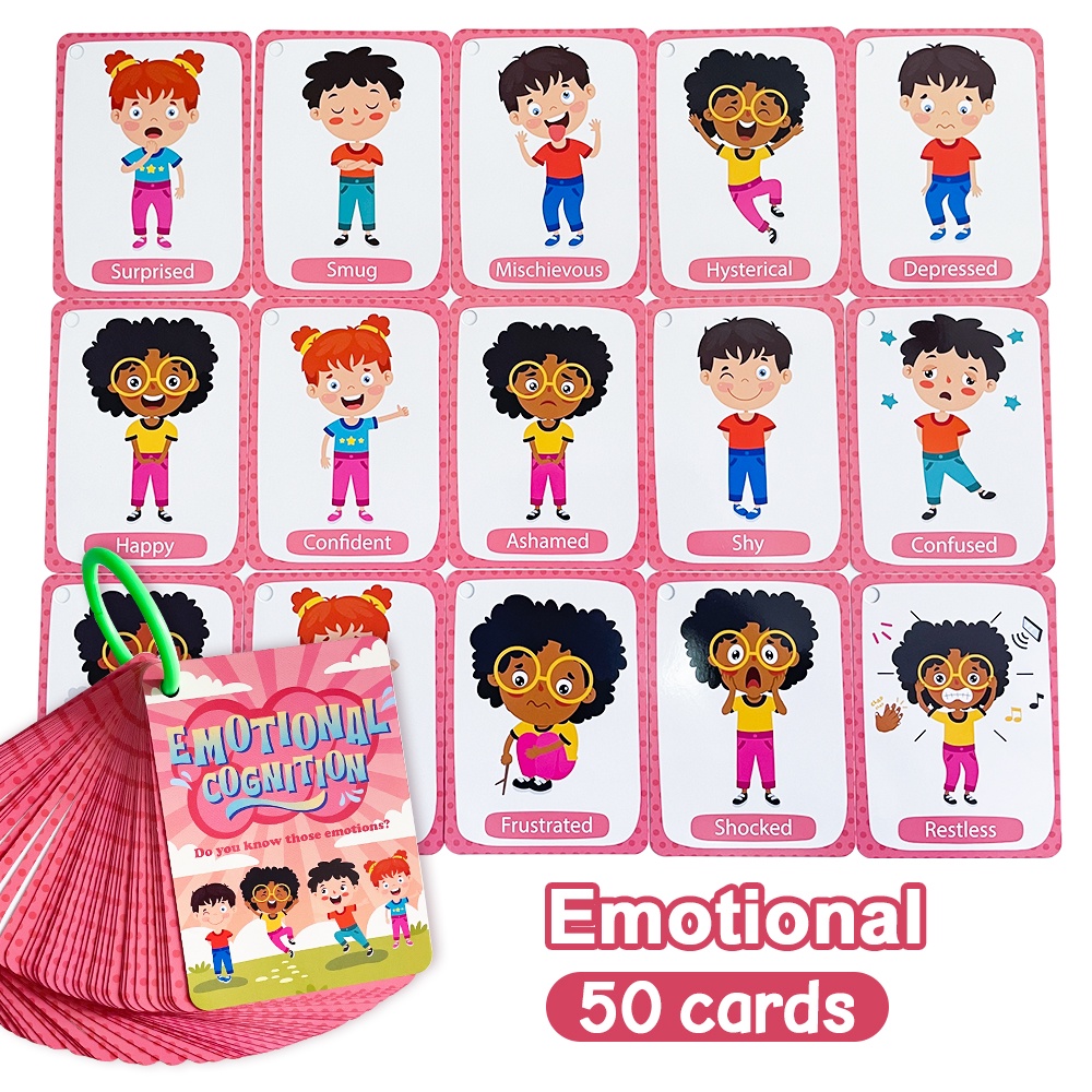 49 Pcs Emotions Cognition Flash Cards Homeschool Montessori Educational ...