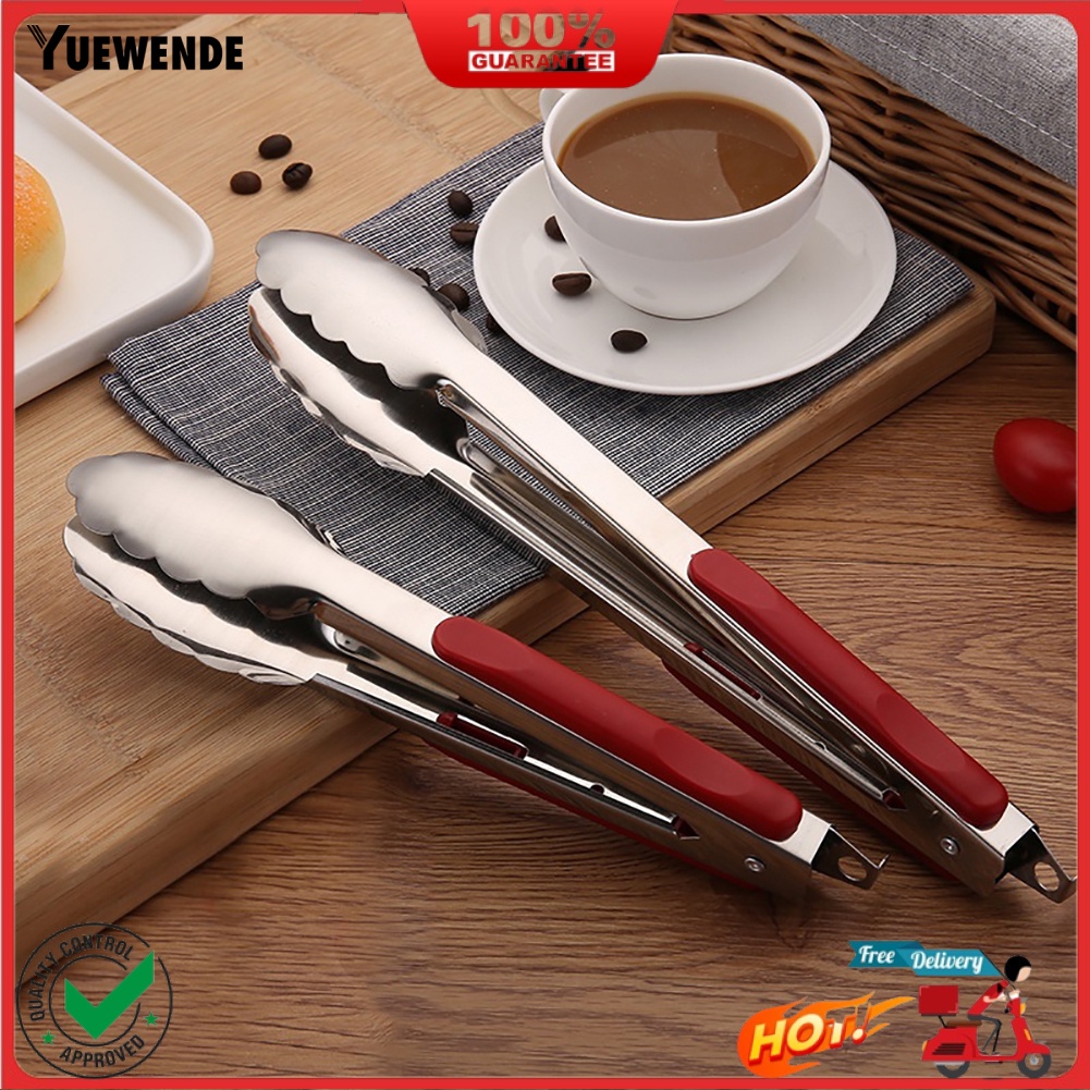 Portable Stainless Steel Silicone Kitchen Tongs BBQ Clip Salad Bread ...