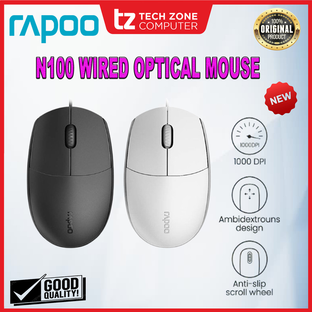 RAPOO N100 USB WIRED OPTICAL MOUSE(BLACK/WHITE) | Shopee Singapore
