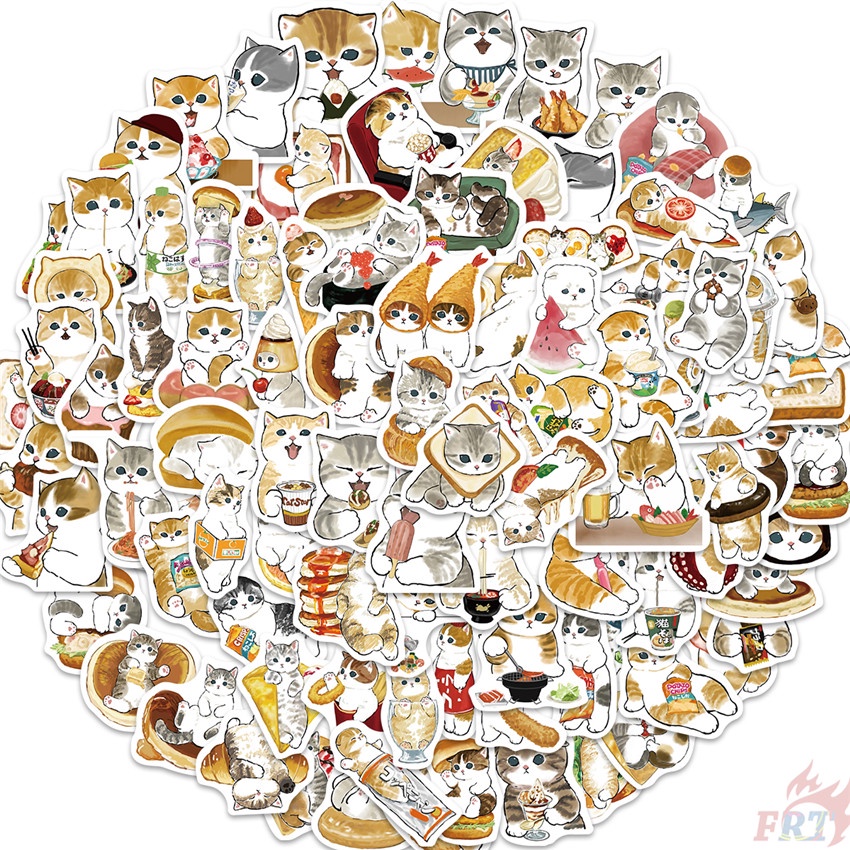 100Pcs/Set Q Funny Cats Series 04 Kitten Delicious Food Stickers DIY ...