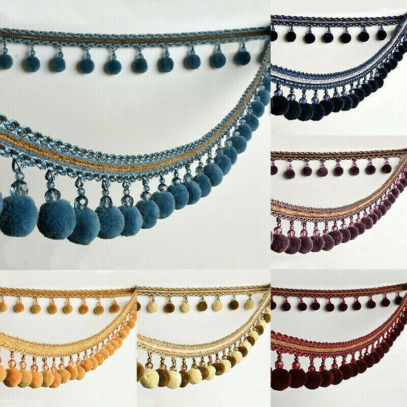 Curtain Tassel Balls Trimming 1M Bobble Trim Crystal Fringe POM Sewing ...