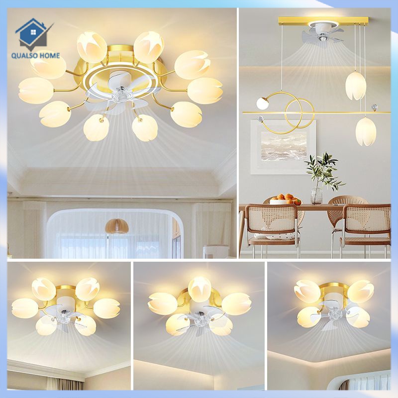 Fan lamp ceiling lamp living room ceiling lamp cream wind belt fan ...