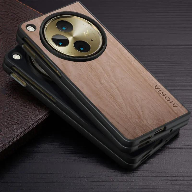 Case for OnePlus Open funda wooden bamboo pattern PU leather phone ...