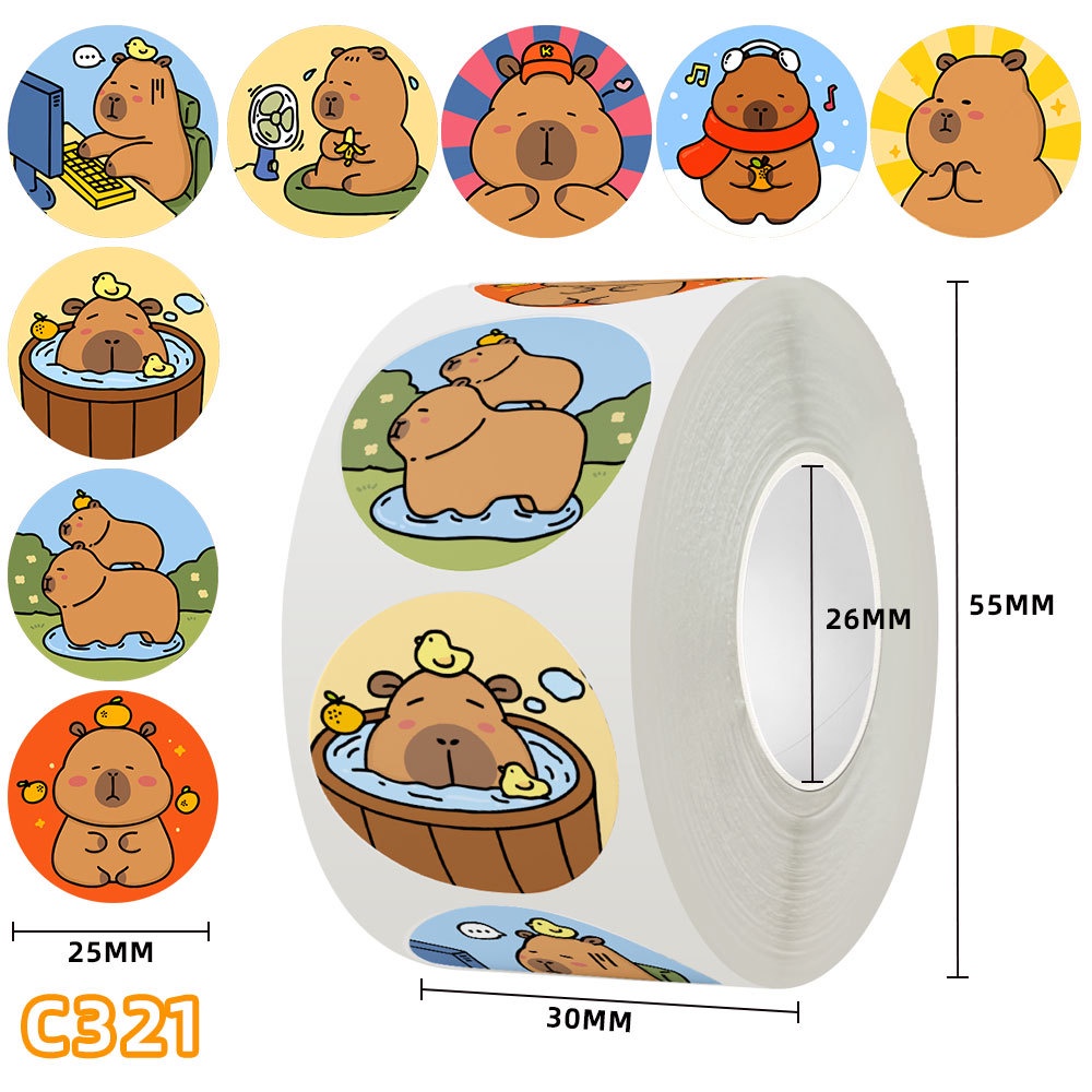 500PCS/Roll Cute Cartoon Fat Capybara Stickers Roll for Helmet Bicycle ...
