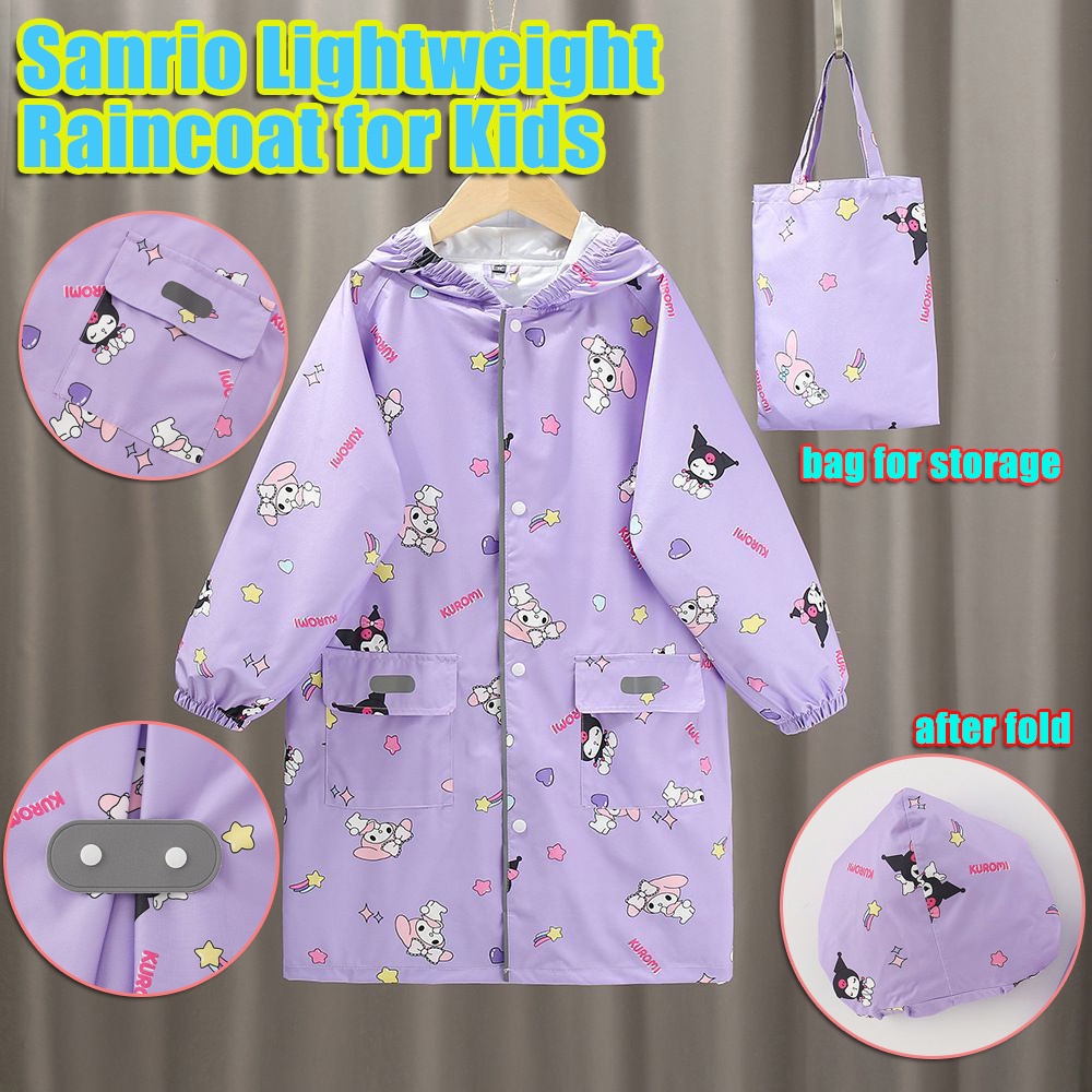 Sanrio Raincoat for Kids With School Bag Space Kuromi Mymelody Children ...