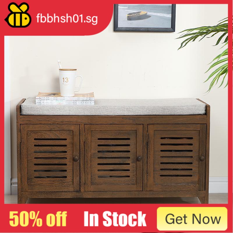 [48h Shipping] Chinese-style solid wood shoe changing stool double-door ...