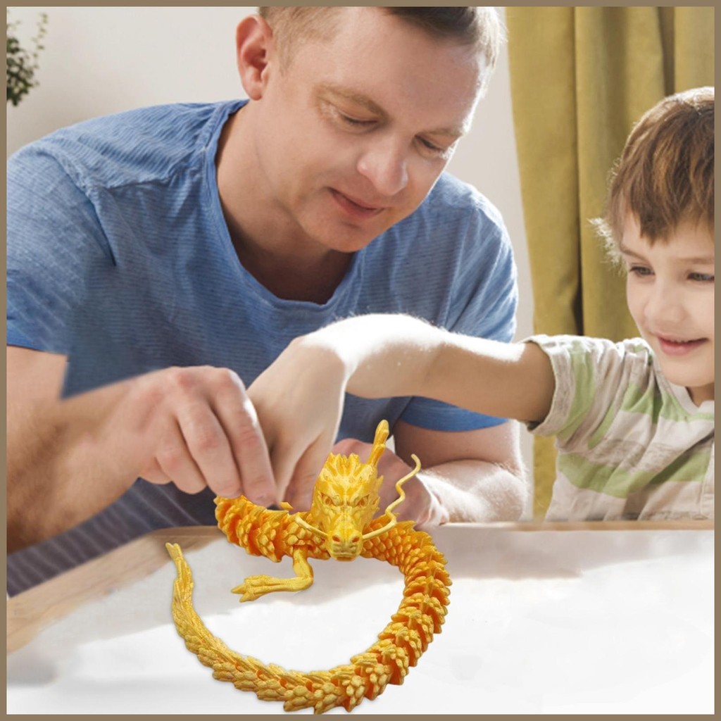 Dragon Fidget 3D Printed Posable Gold Articulated Dragon Toy Portable ...