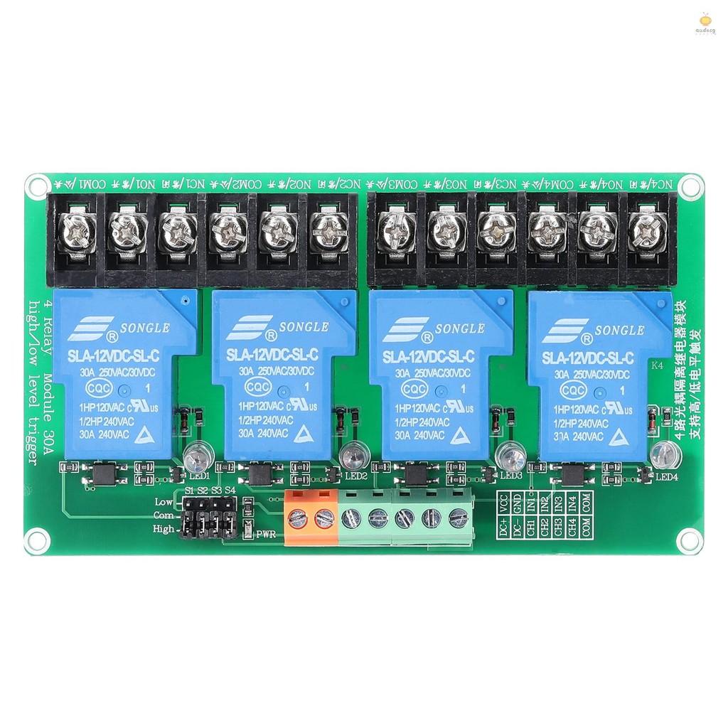4 Channel Relay Module 30A Load Current with Optocoupler Isolation Supports High and Low Triger ...