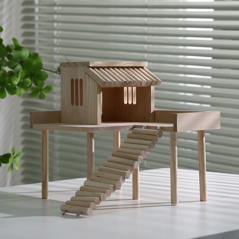 Hamster Nest Solid Wood Landscape Small House Villa Platform Stand ...