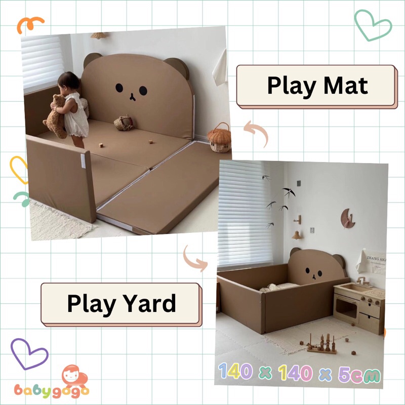 Cute Brown Bear Playmat Foldable Play Yard 5cm Thickness | Shopee Singapore