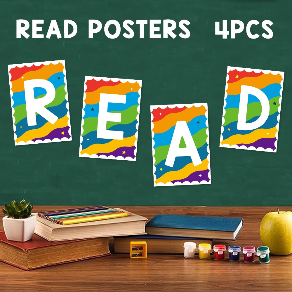 4Pcs READ Letter Educational Learning Poster Preschool Kindergarten ...