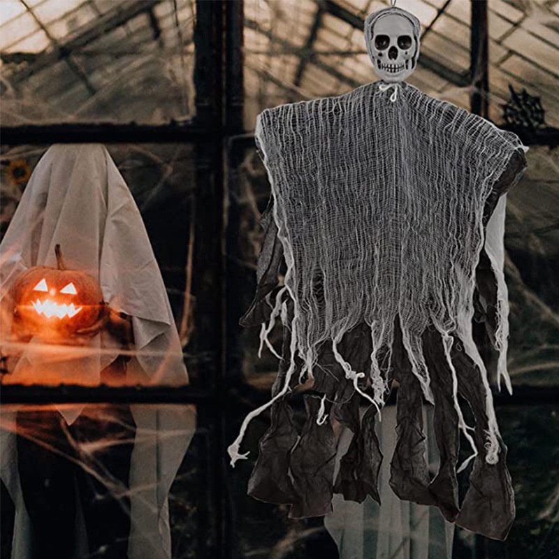 90cm Skull Halloween Hanging Ghost Horror Props Door Skull Gauze Ghost ...