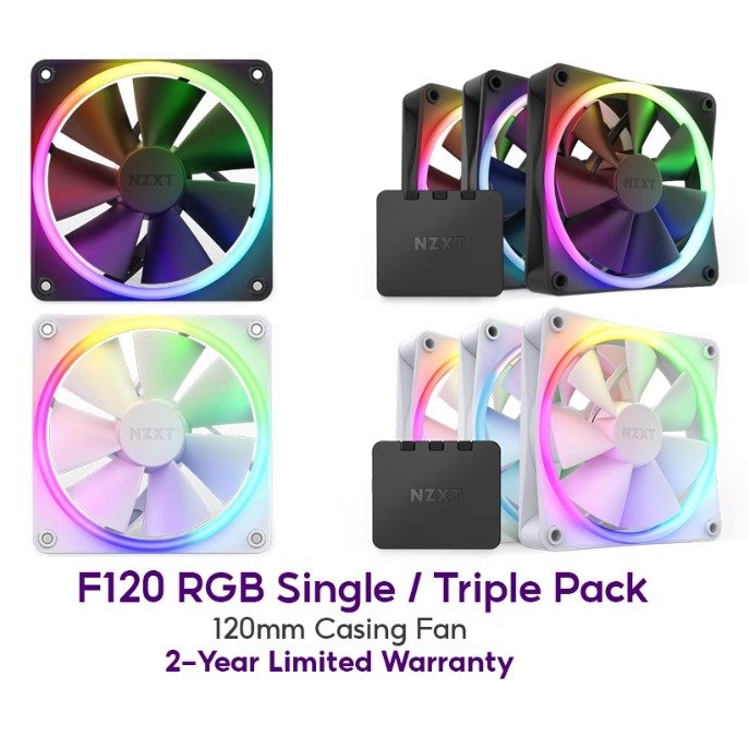 NZXT F120 RGB TRIPLE / SINGLE PACK ( BLACK / WHITE ) Chassis PC Case ...