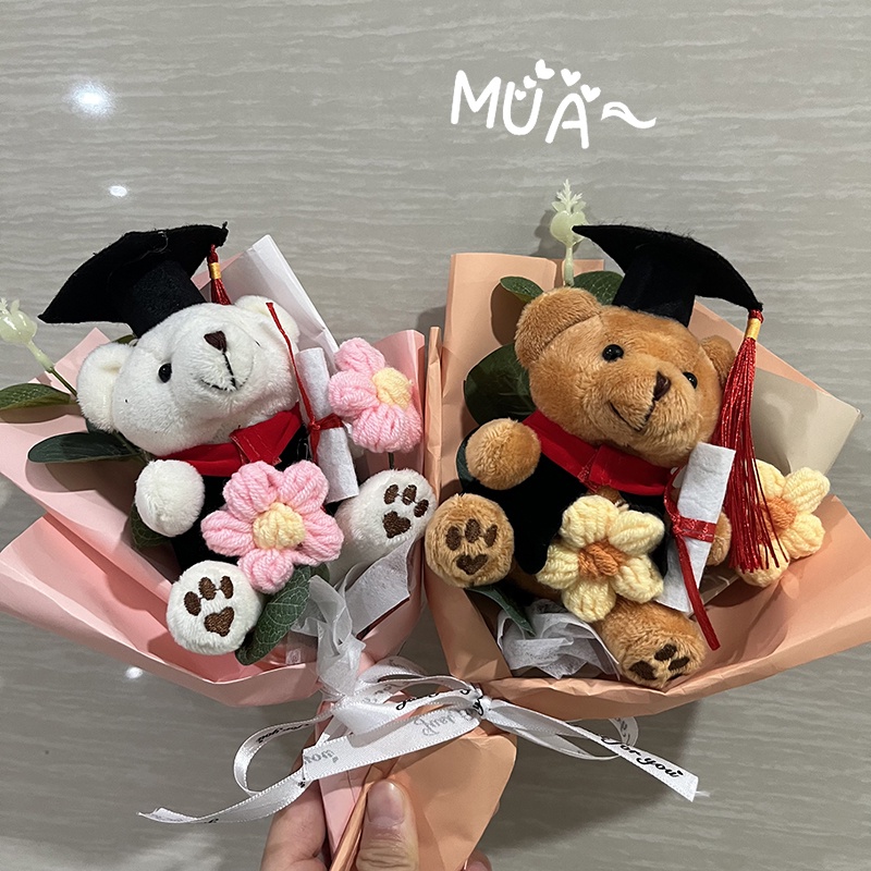 Cute Cartoon Bear Bouquet Student Graduation Mini Knitted Flower Photo ...