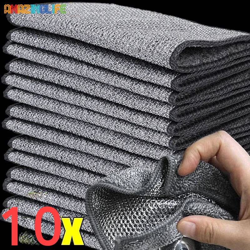 10/5Pcs Kitchen Double-sided Metal Steel Wire Cleaning Cloth/ Household ...