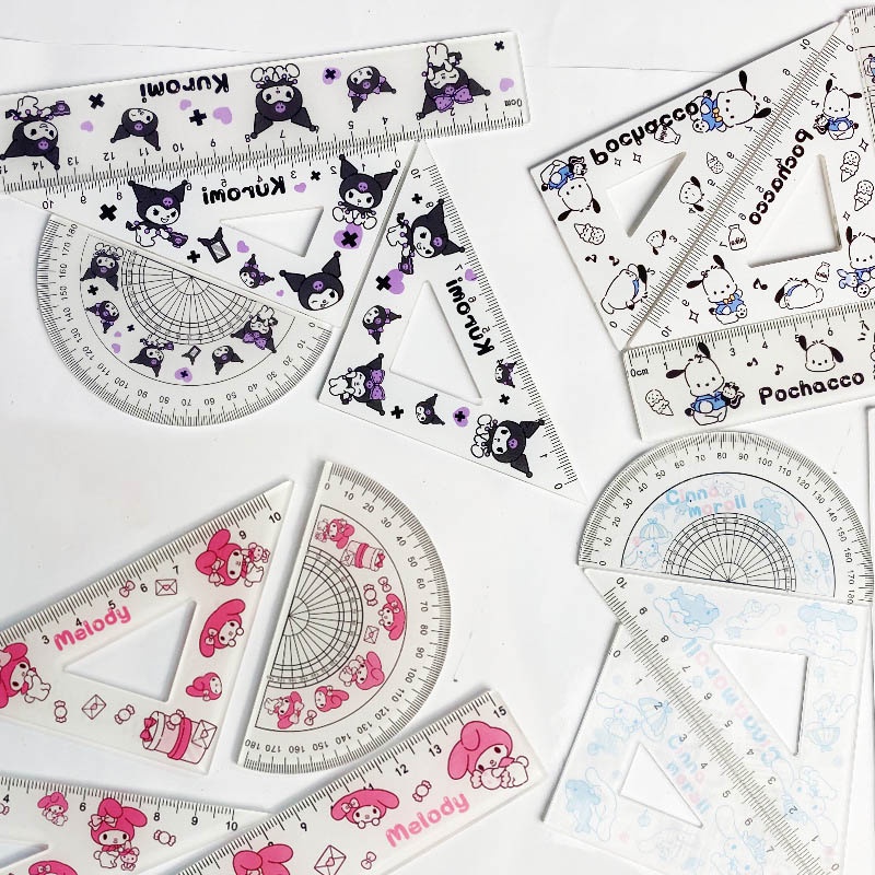 4 Pcs/set Sanrio Acrylic Cute Triangle Ruler Set of Elementary School ...