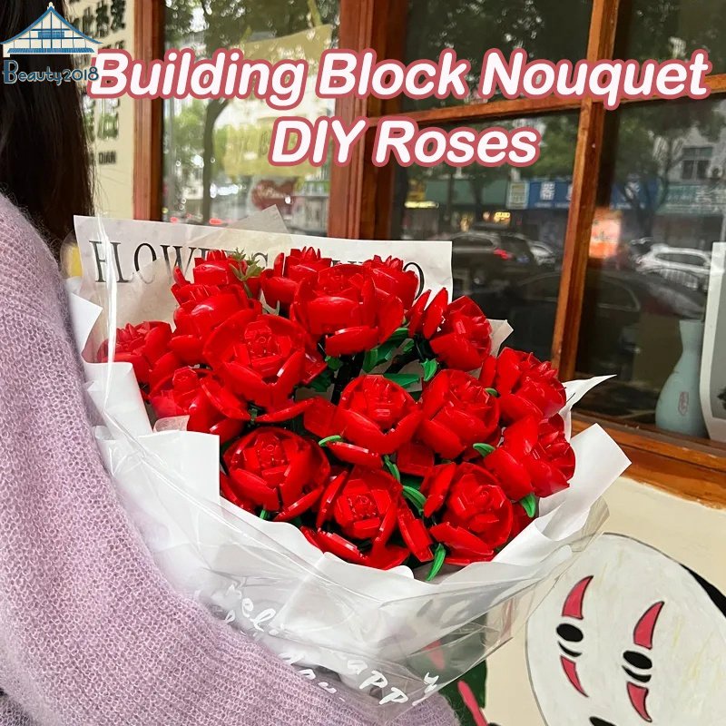 Rose Flower Building Blocks Toys Bouque Bricks Set for Decoration and ...