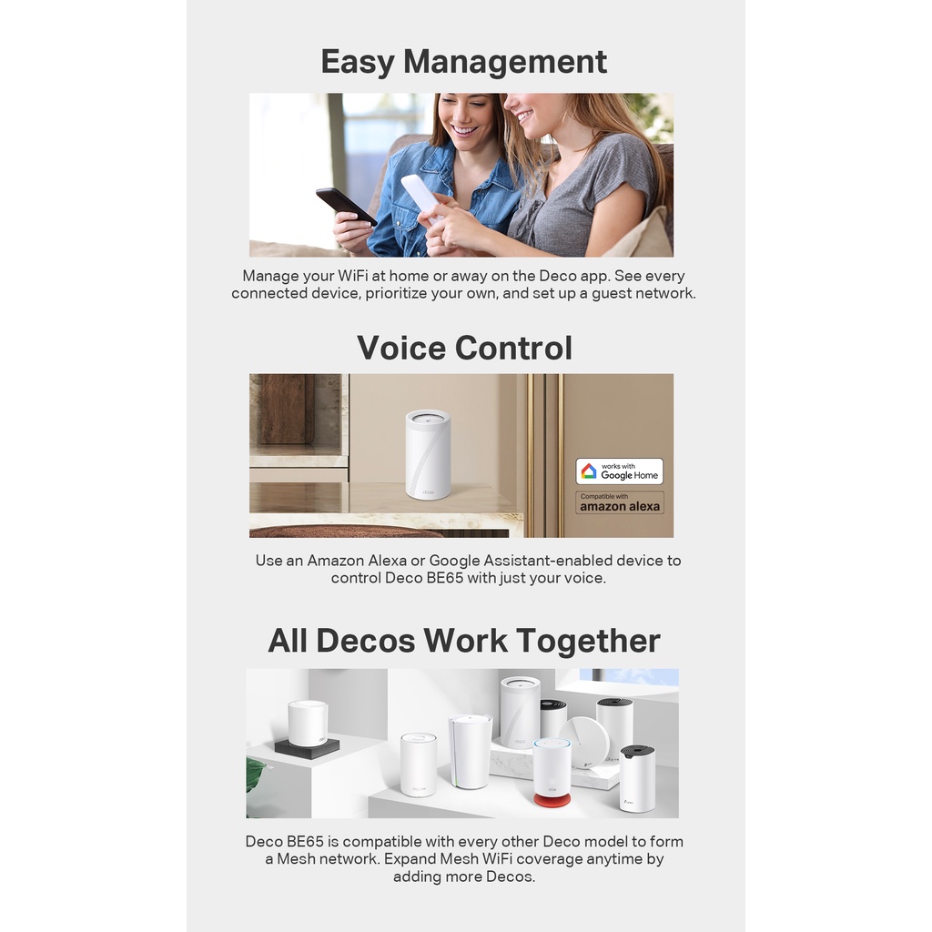 TP-Link Deco BE65 BE11000 WiFi 7 Tri-Band Whole Home AI-Driven Mesh ...