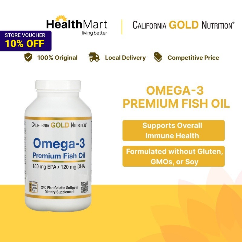 [SG] California Gold Nutrition Omega-3, Premium Fish Oil, 100 / 240 Fish Gelatin Softgels ...
