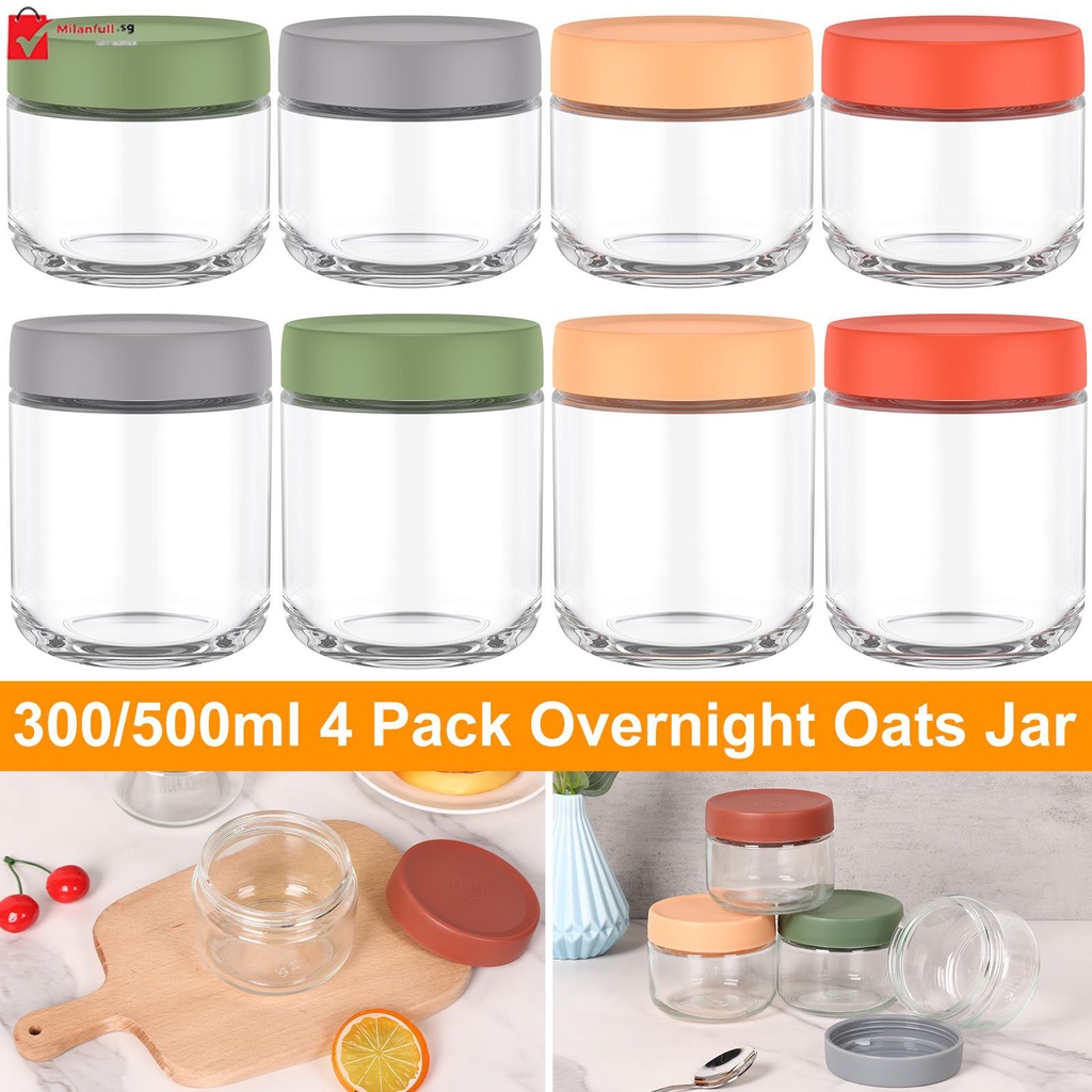 4Pcs Overnight Oats Jar 10oz / 16oz Overnight Oats Container with ...
