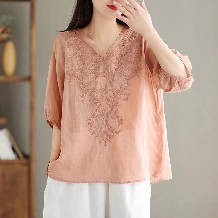 CNY Cheongsam Blouse top hanfu top shirt CNY 棉麻短袖上衣女2023 ...