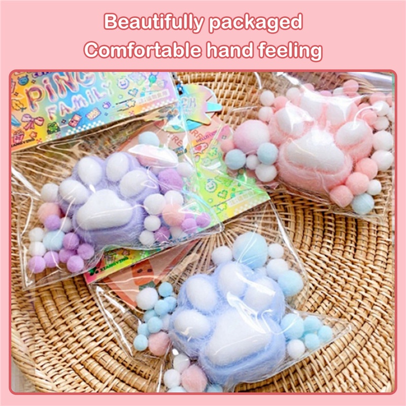 NEW Fidget Toy Mini Squishy Toys Kawaii Plush Cat Paw Transparent Cube ...