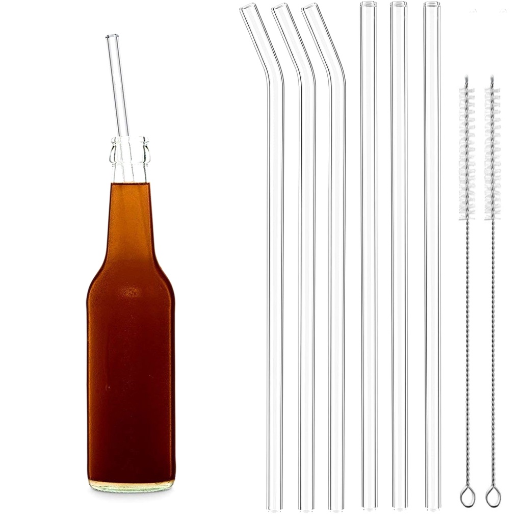 250mm 6pcs Glass Straws Extra Long Reusable Drinking Straws for Cup ...