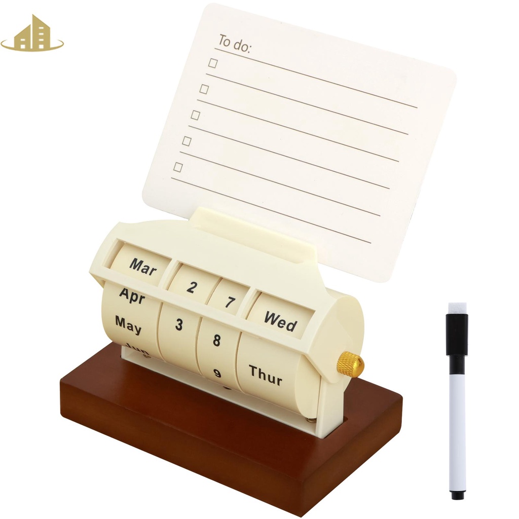 Desktop Rotary Perpetual Calendar Wooden Wheeling Calendar with ...