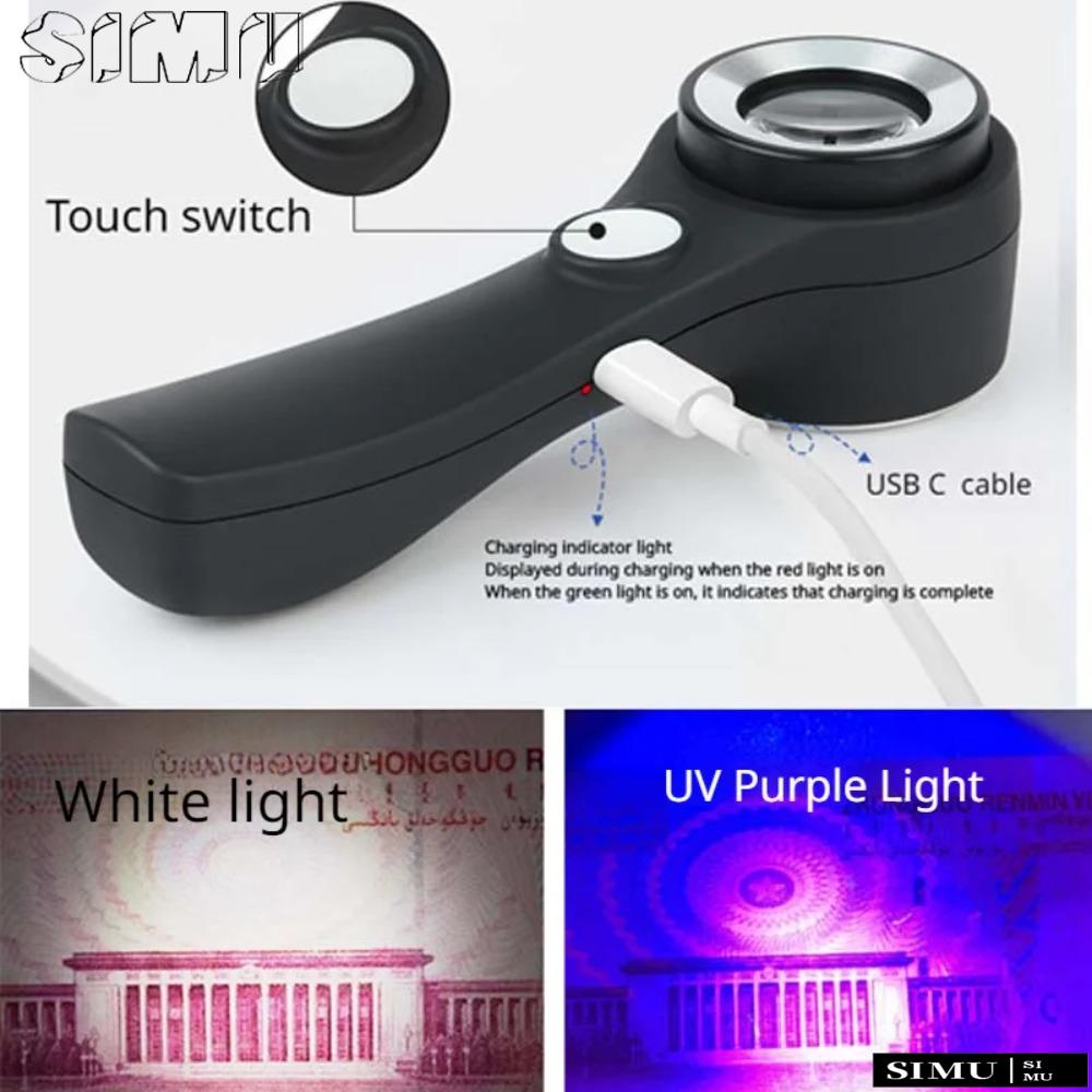 SIMULR Handheld Magnifying Glass, 60X USB Rechargeable Loupe Glasses ...