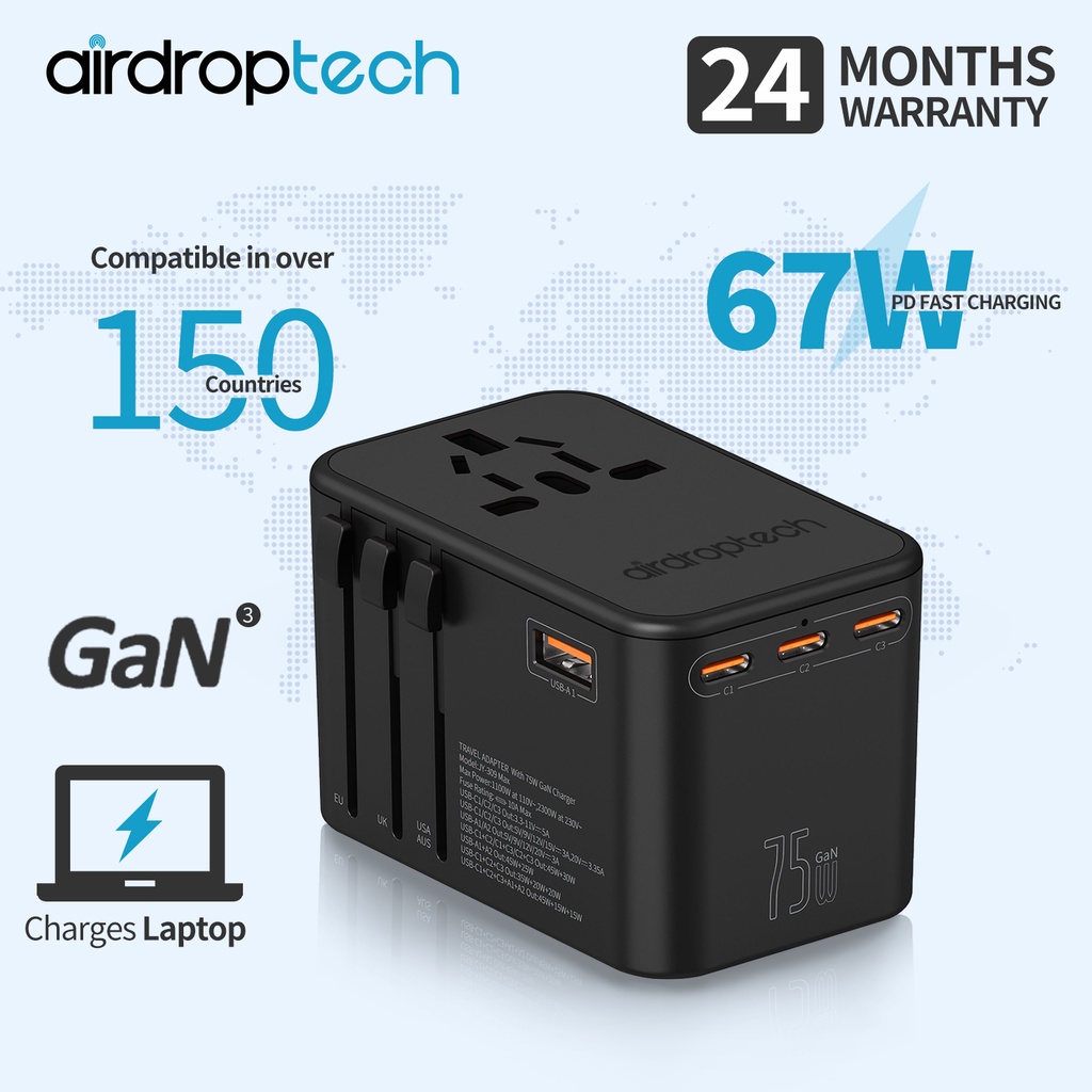 AIRDROPTECH 160W 100W 65W 35W 20W GAN PD Wall Charger Quick Charge Universal Socket Travel ...