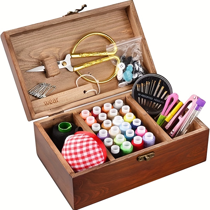 1 Set Household Solid Wood Needle and Thread Box Wooden Sewing Tool ...