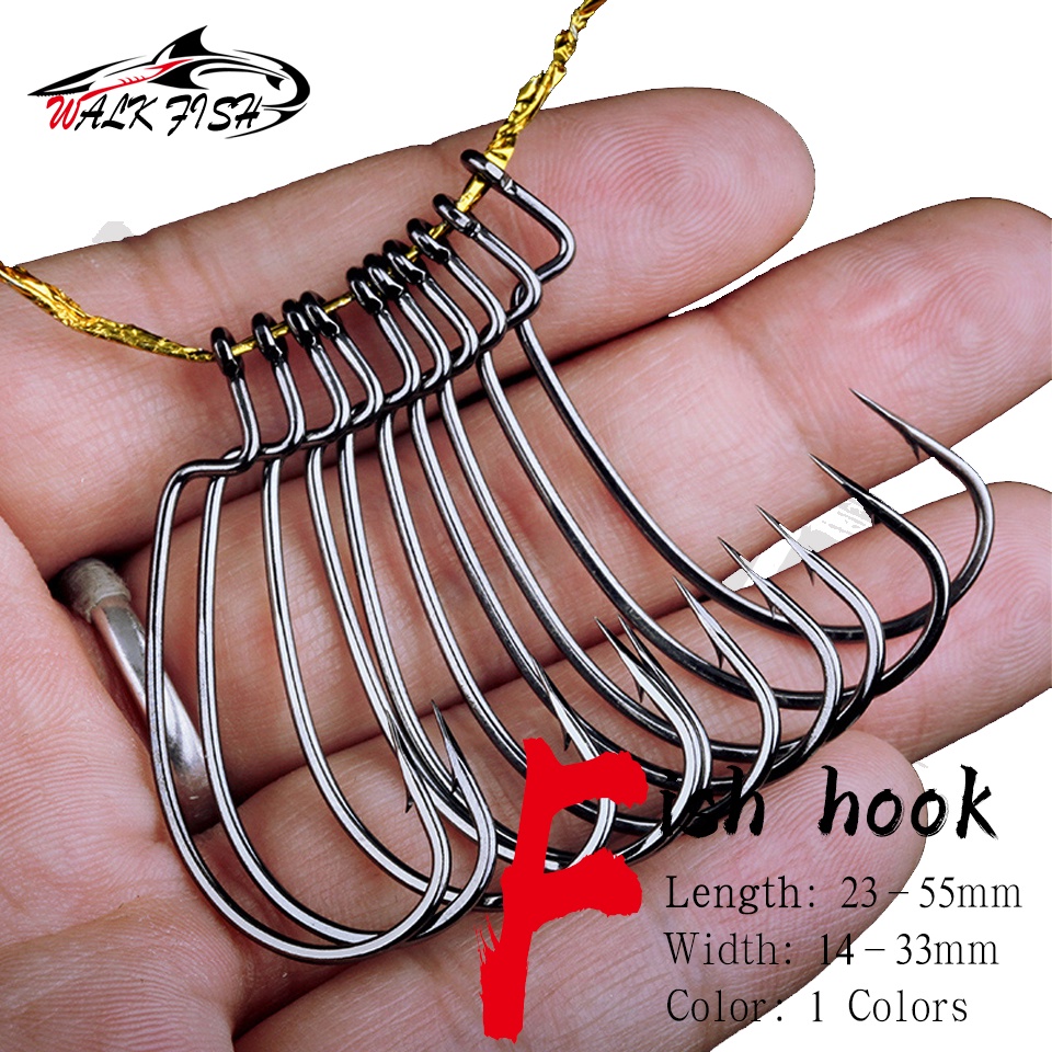 WALK FISH 10PCS Fishing Hook For Soft Worm Lure Carbon Steel Wide Crank ...