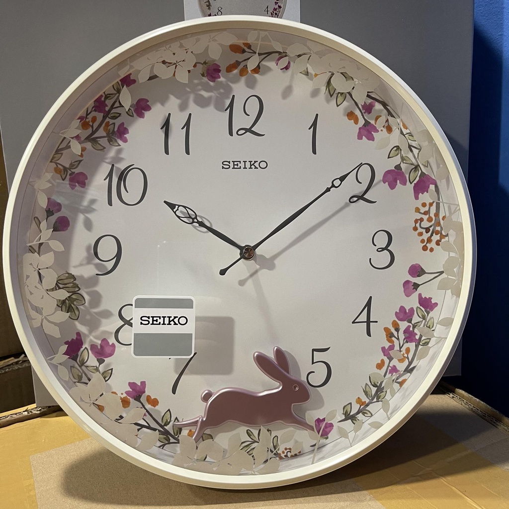 Seiko QXC238WN Rabbit Pendulum Flower Floral Design Analog Quartz Wall ...