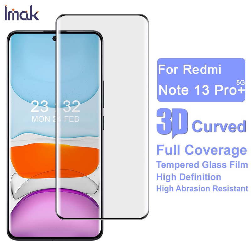 Original Imak Redmi Note 13 Pro Plus 5G Tempered Glass 3D Curved Full Cover Screen Protector ...