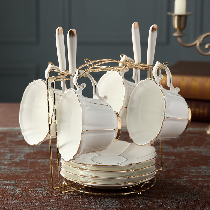 4 Sets Cup Saucer Ceramic Coffee Cup Saucer Set European Small Luxury ...