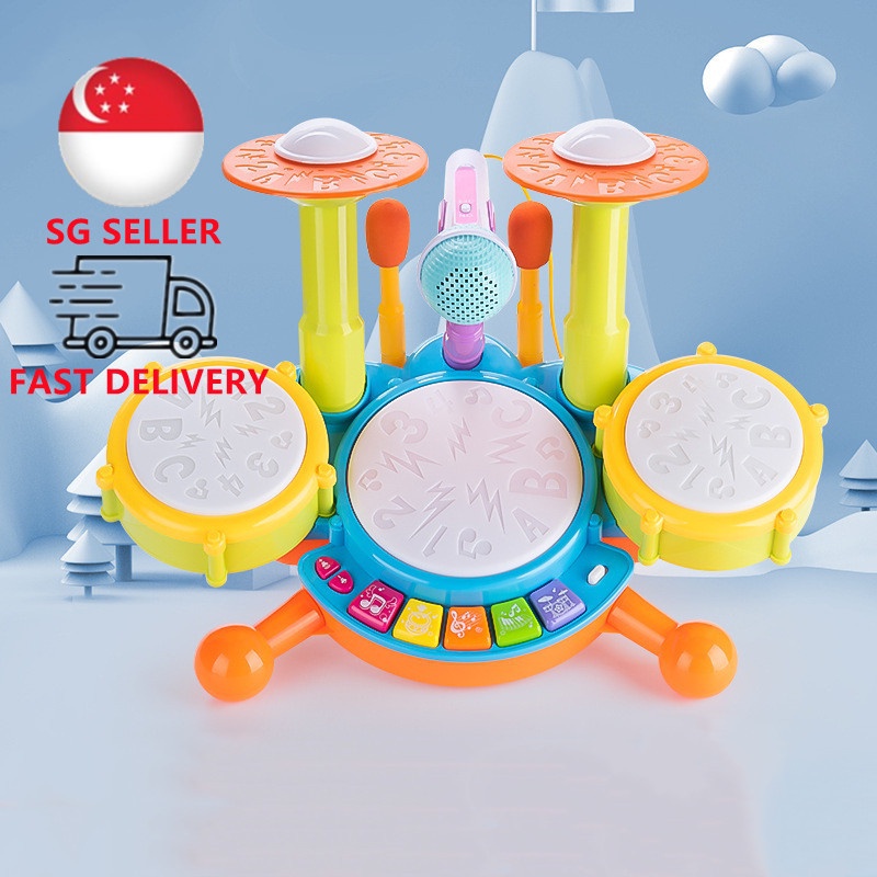 Drum toy Kids Drum Set Toy Adjustable Microphone Educational Instrument ...