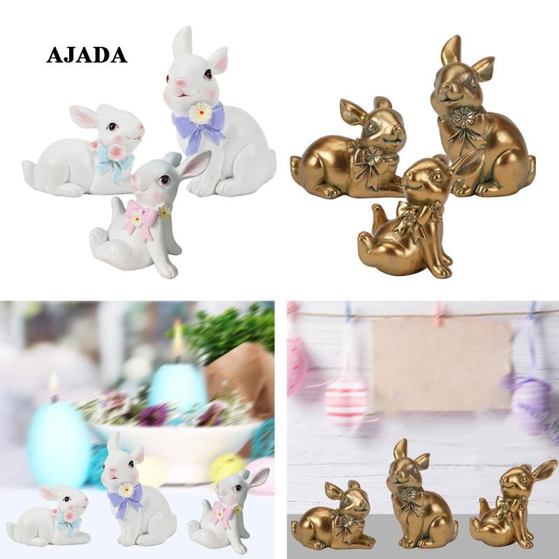 [ 3 Pieces Rabbits Statue Bunny Couple Resin Decor Set Elegant ...