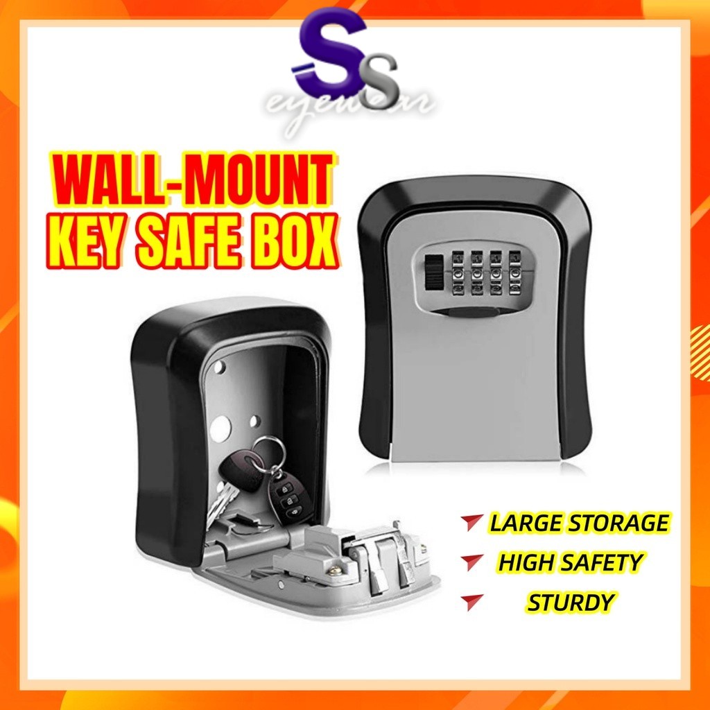 Safe Key Box Wall Mounted Portable Key Storage Lock Box Resettable 4 ...