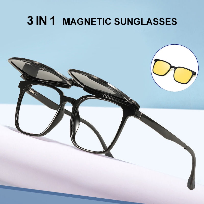 3 IN 1 Magnetic Glasses Driving Sunglasses Night Spectacles Clip Easy ...
