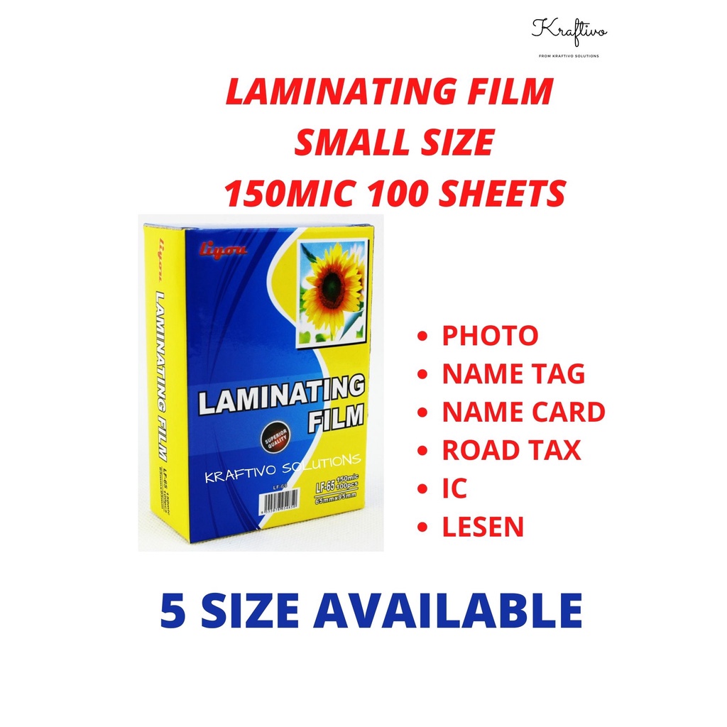 LAMINATING FILM ( SMALL SIZE) 150MIC 100SHEETS / PLASTIC LAMINATE KECIL ...