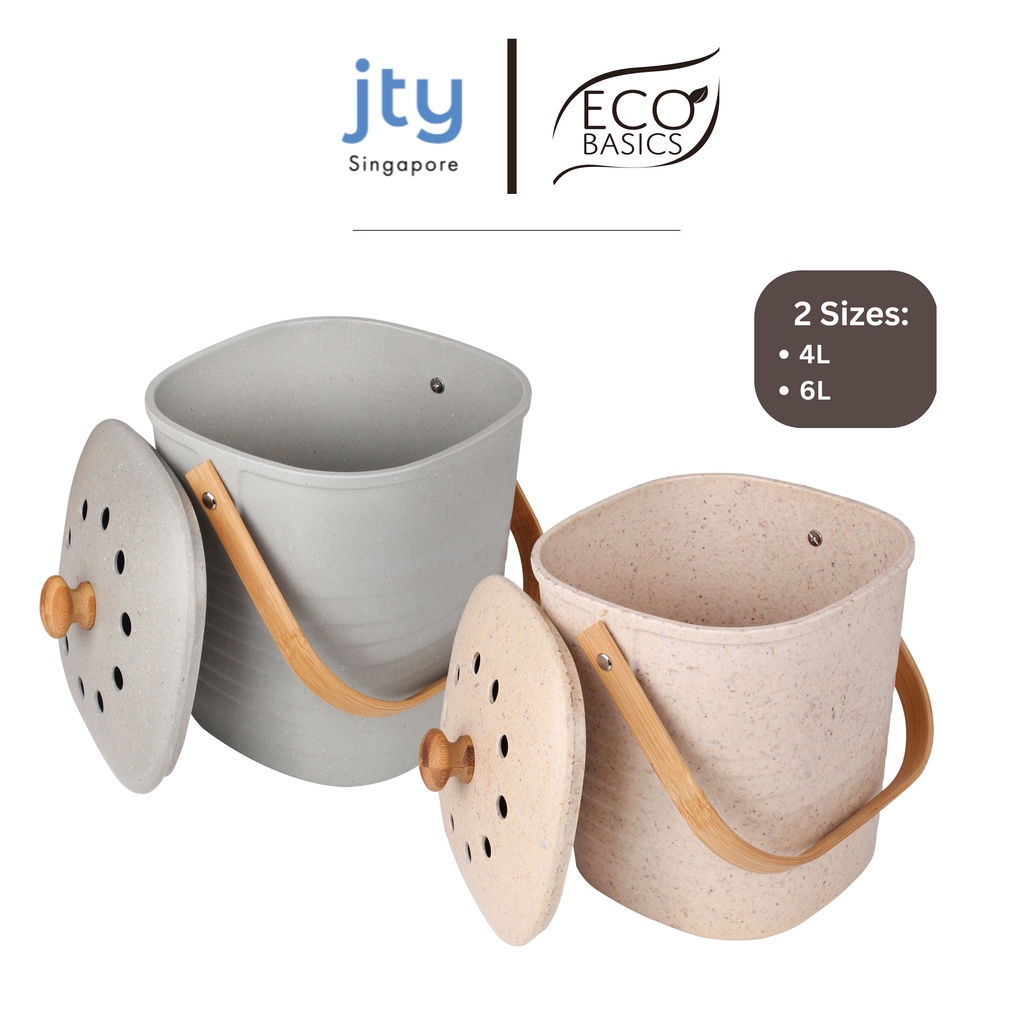 Eco Basics Compost Kitchen Waste Bin (4L or 6L, Granite or Pebble ...