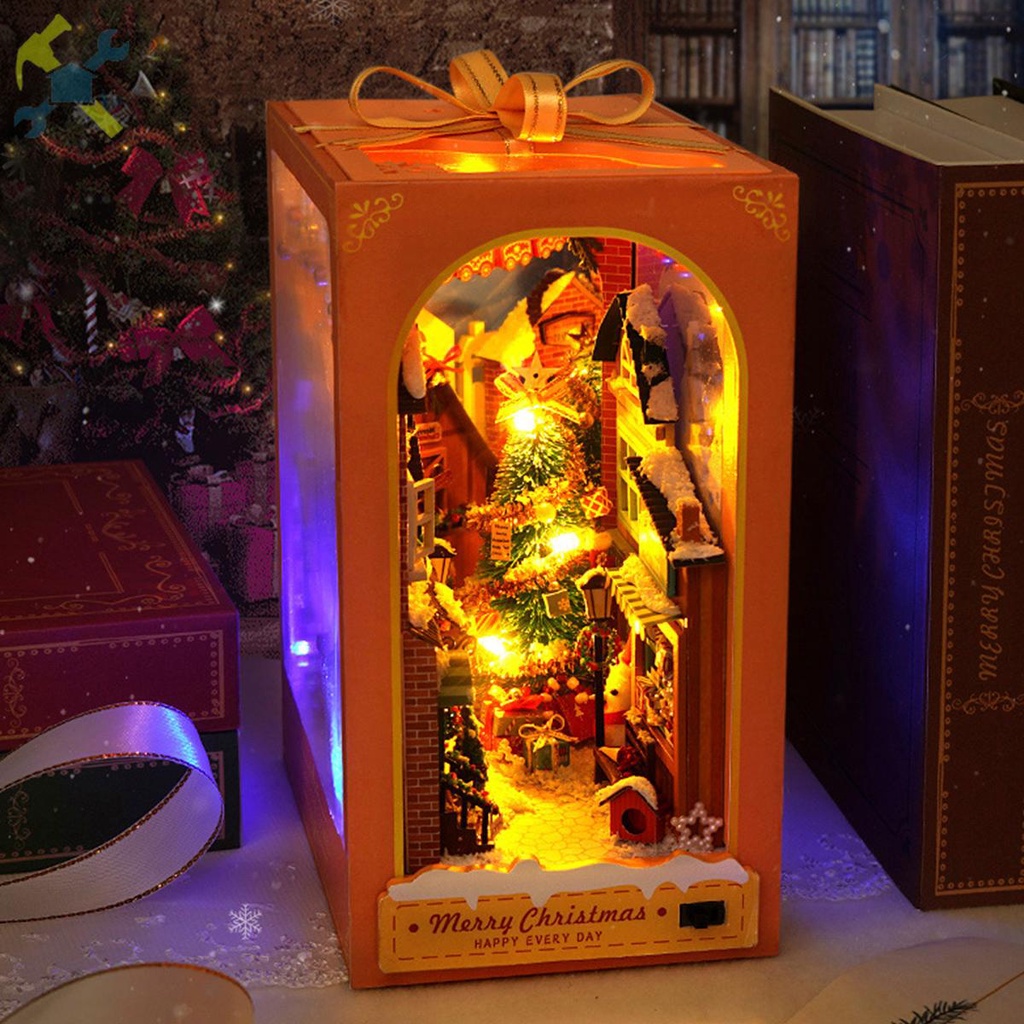 DIY Book Nook Kit 3D Wooden Book Stand Puzzle LED Glowing Book Nook ...