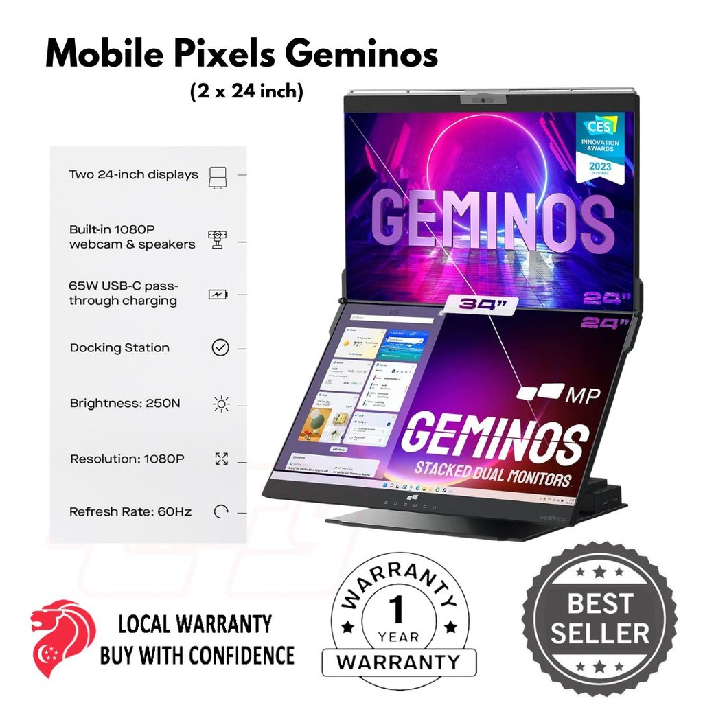 Mobile Pixels Geminos (2 x 24 inch) IPS Dual Stacked Computer Monitors ...