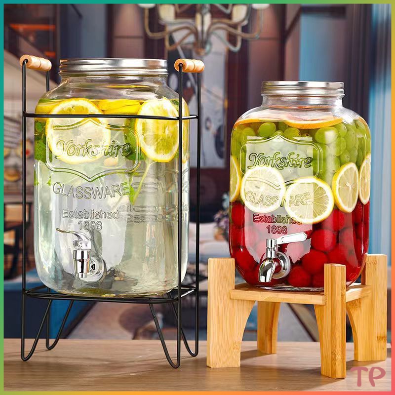 Glass infusion bottle with tap cold drink bucket fruit juice jar mixer ...