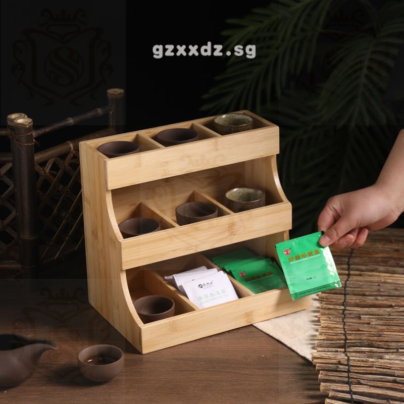 Vertical desktop tea storage rack multi-layer bamboo tea bag tea set ...
